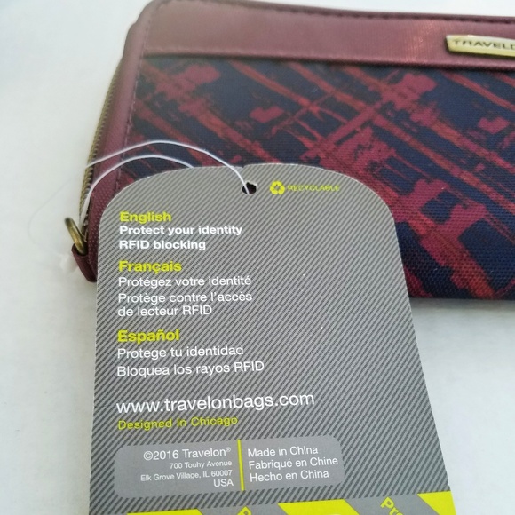 Travelon | Bags | Travelon Burgundy Blue Rfid Proctection Wallet | Poshmark